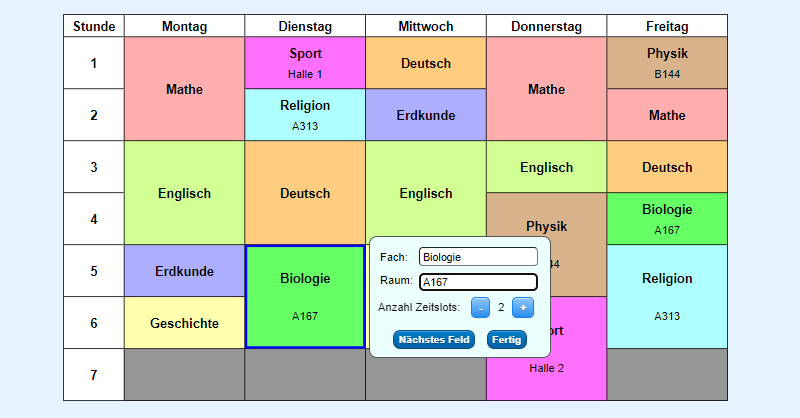 Stundenplan erstellen und ausdrucken/ abspeichern